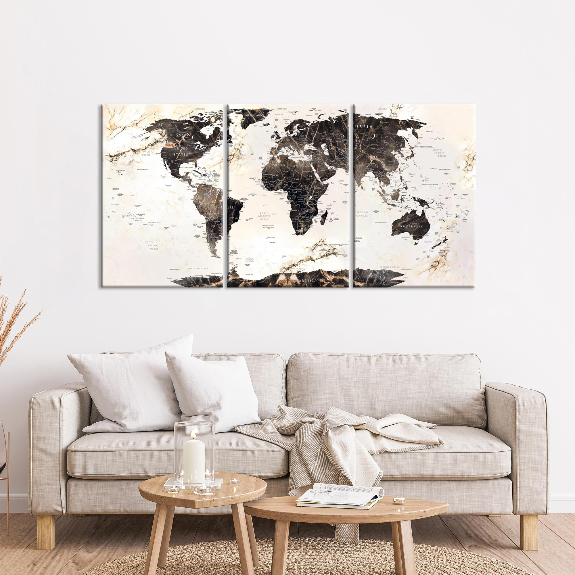 Large Canvas World Map With Marble Texture Canvas Wall Art World Map ...