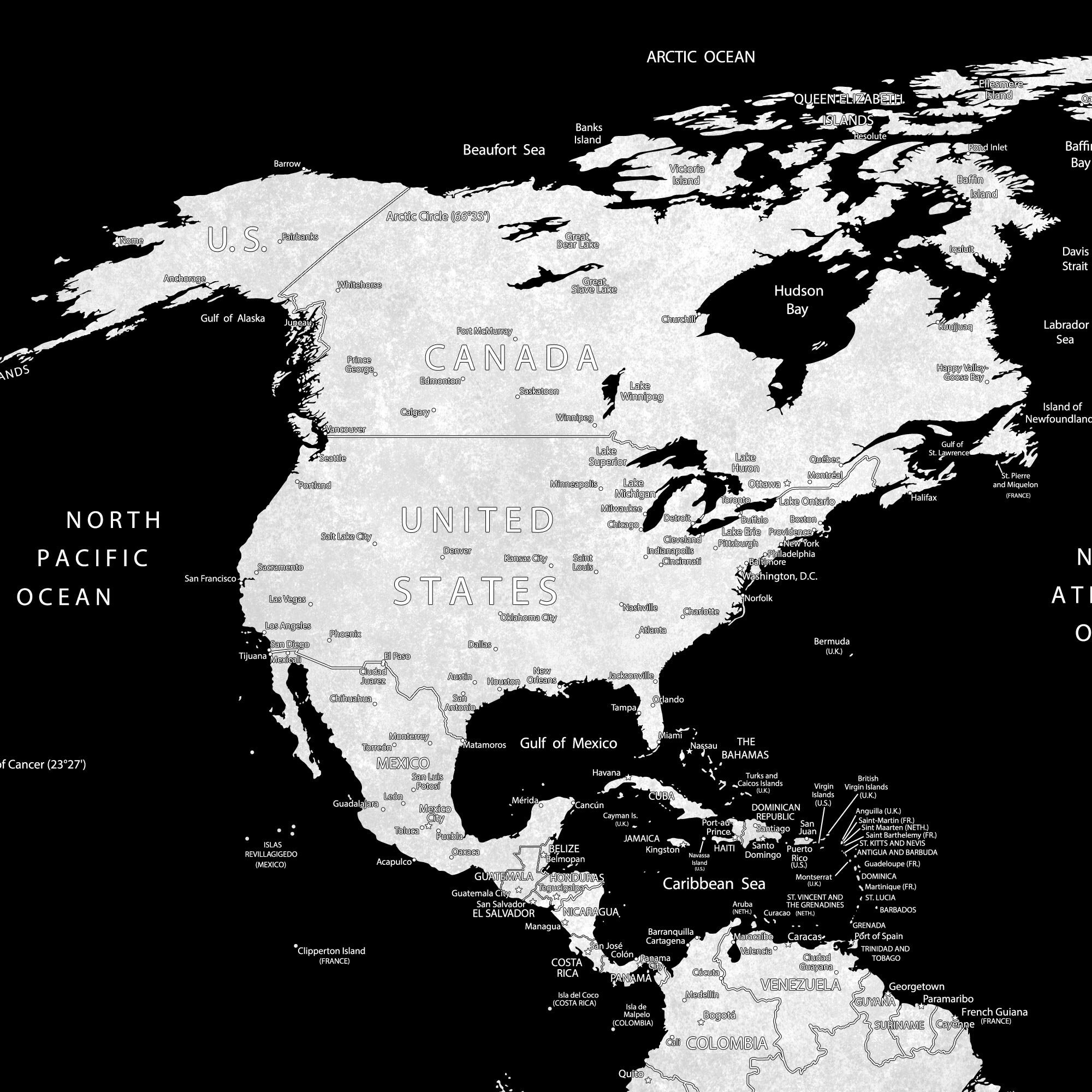Large Black and White Canvas World Map Canvas Wall Art World Map Push ...