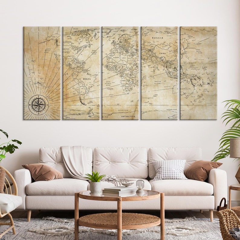 Line Art Large Canvas World Map Canvas Wall Art World Map Push - Etsy