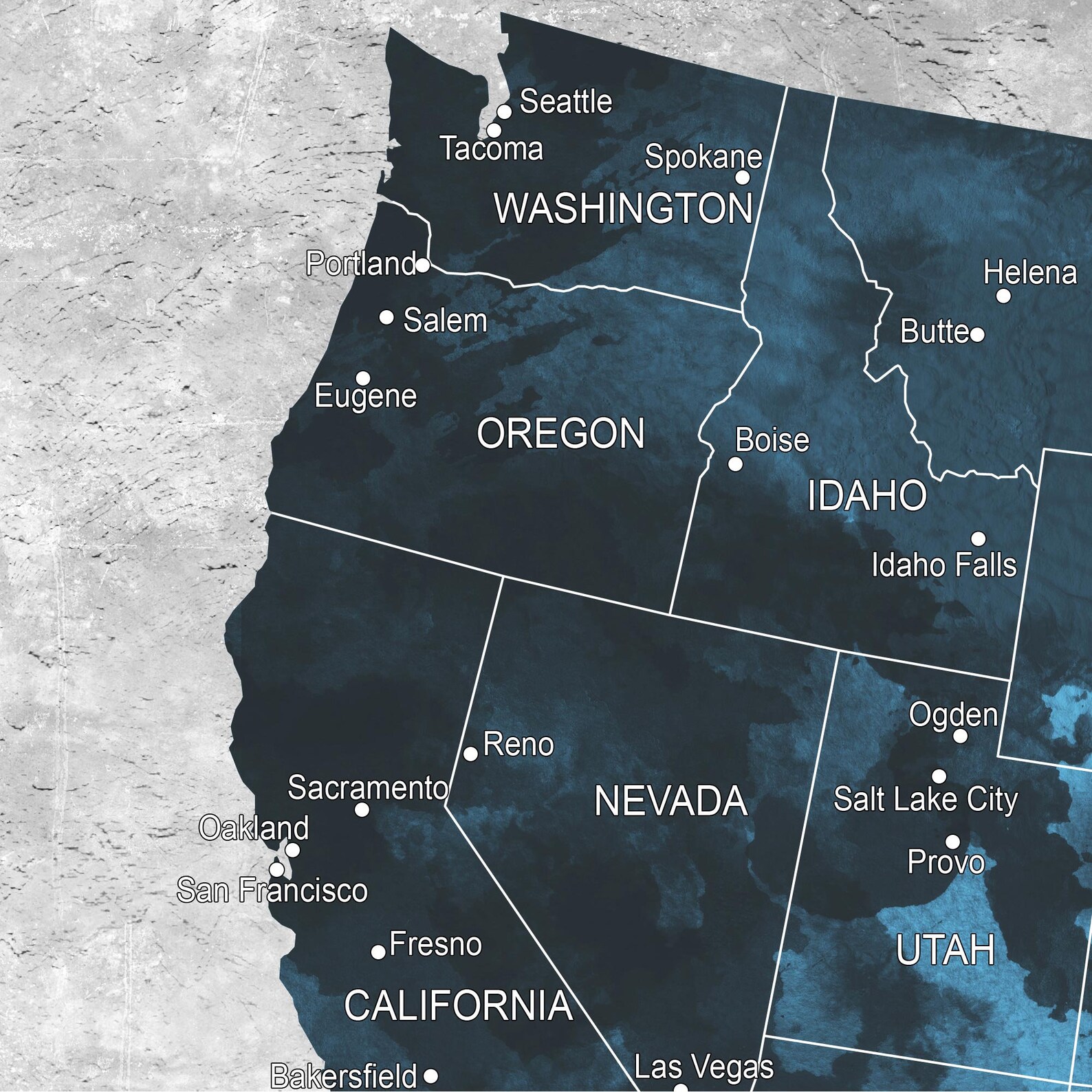 Large US Map on Canvas Blue US Map With Capitals and Big Cities Canvas ...