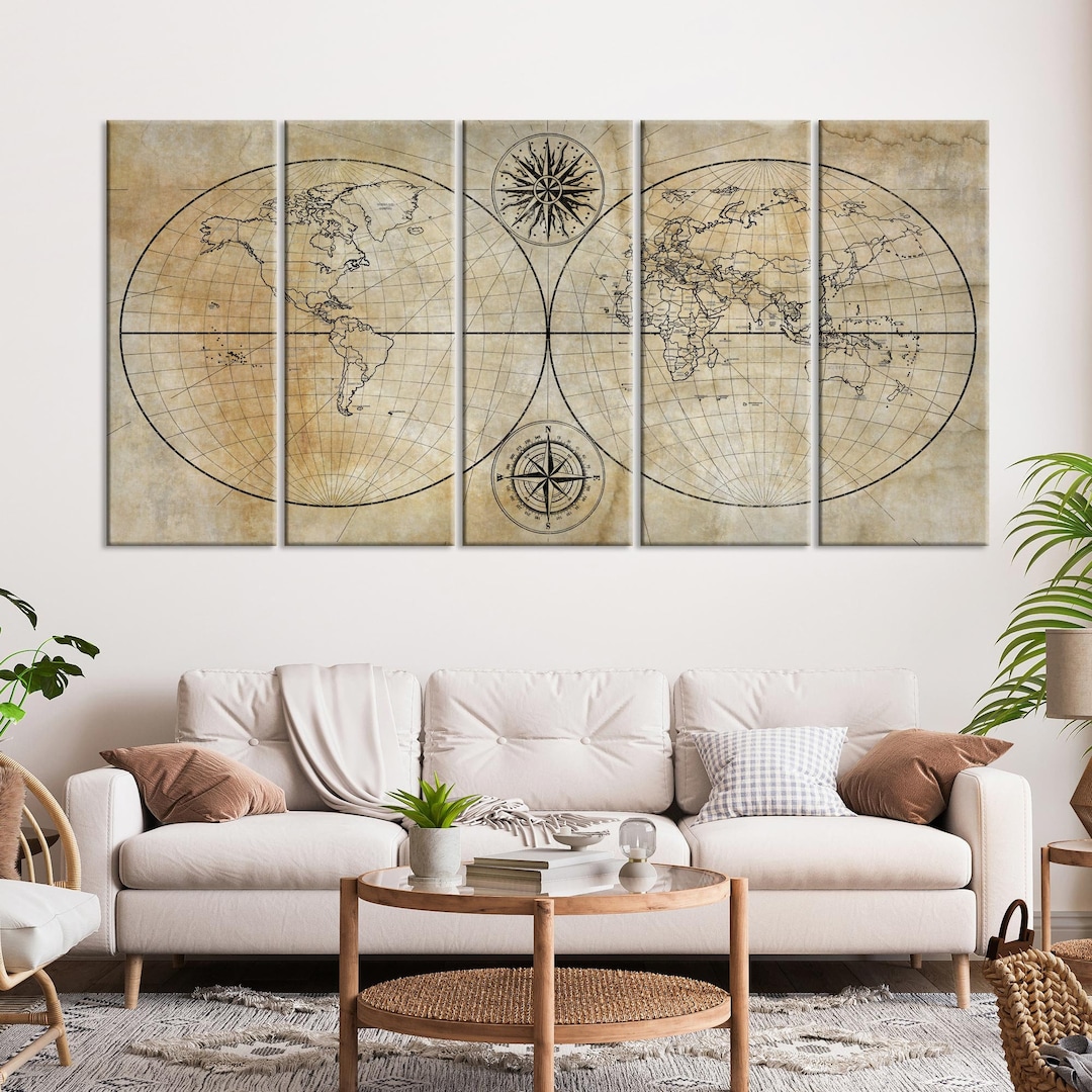 World Map Wall Art, Large Detailed Canvas Map, Push Pin Travel Map ...