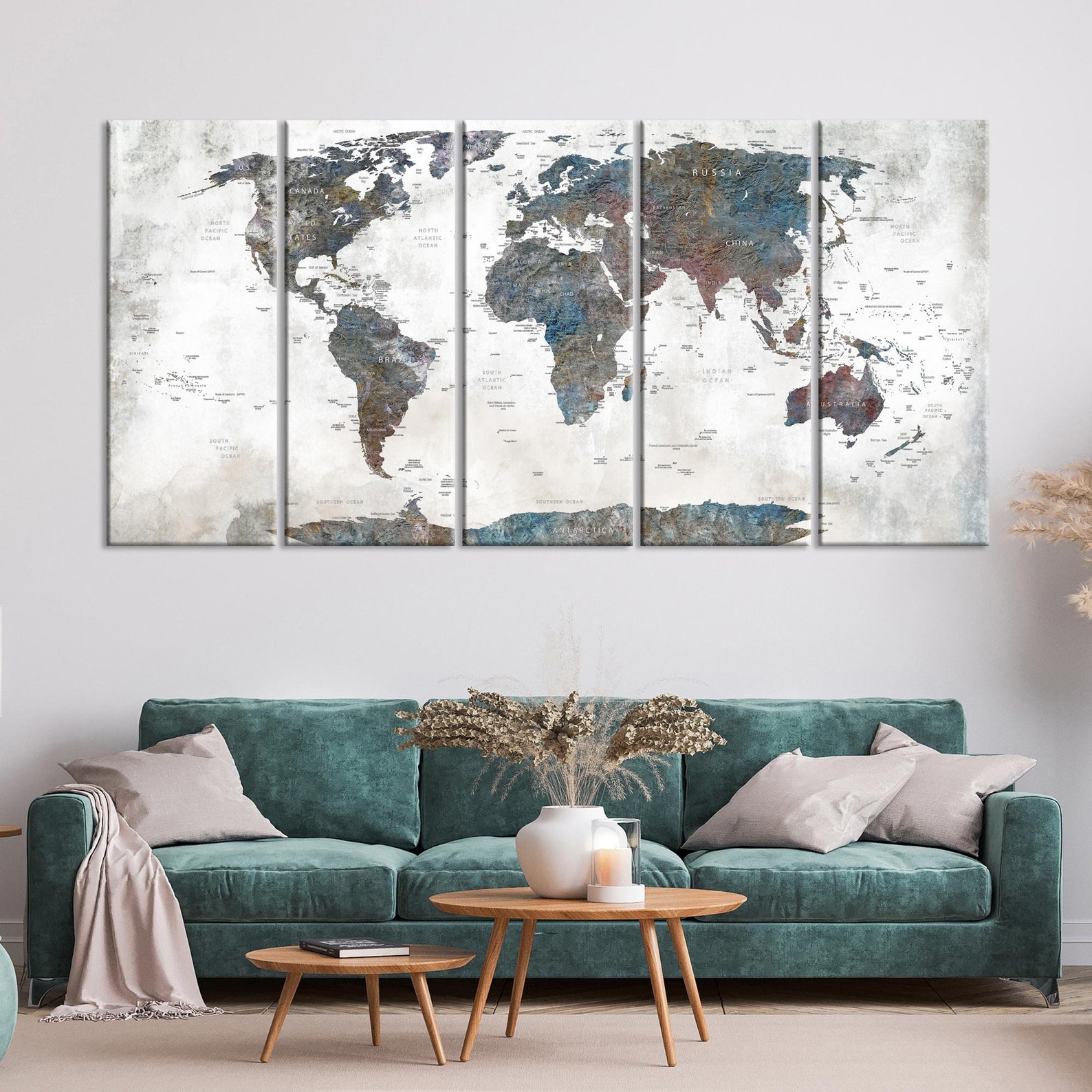 Large Canvas World Map Colorful Canvas World Map Wall Art Push Pin ...