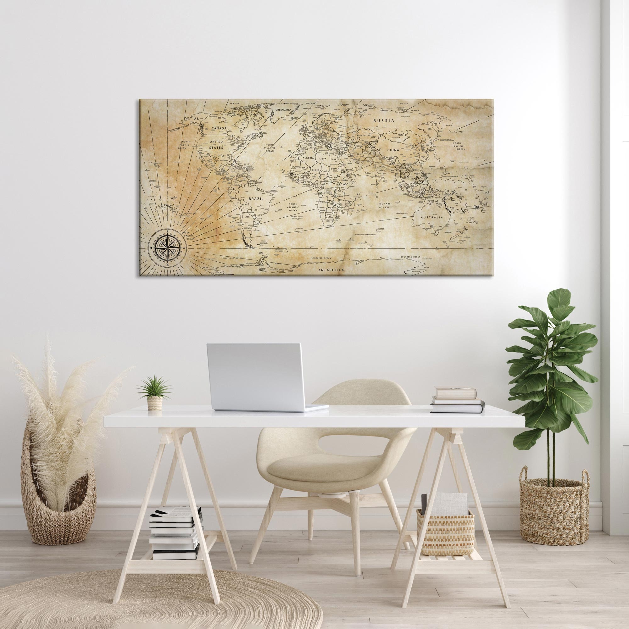 Line Art Large Canvas World Map Canvas Wall Art World Map Push Pin ...
