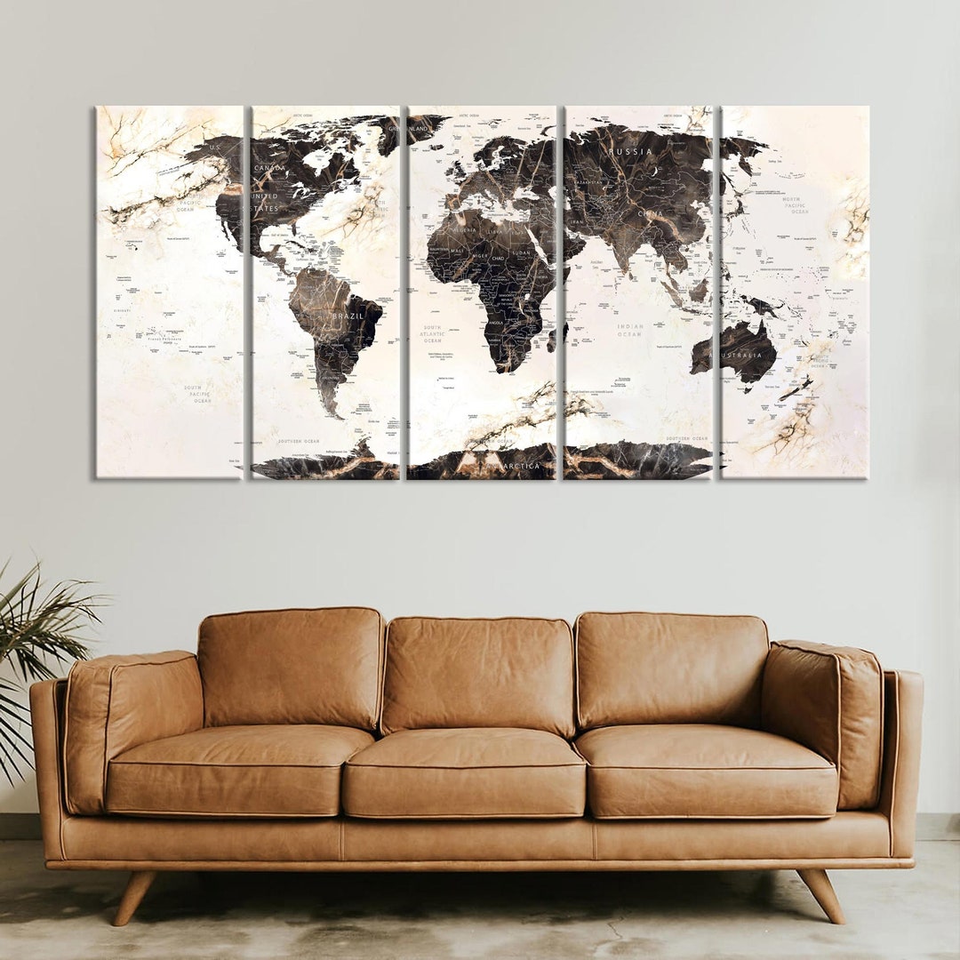Large Canvas World Map With Marble Texture Canvas Wall Art World Map ...