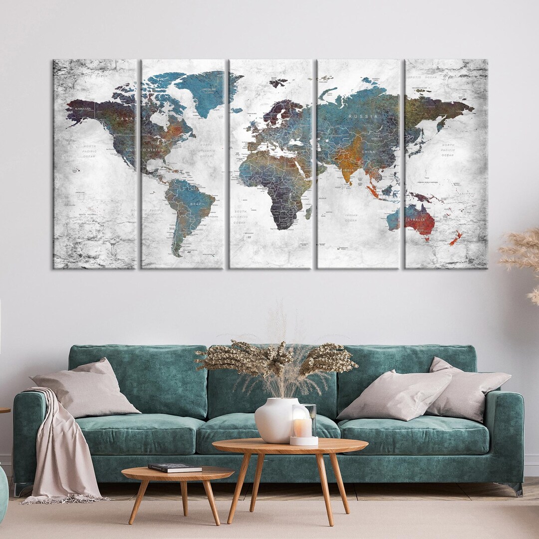 World Map Canvas Art, Push Pin Travel Map, World Map, Large Canvas in ...