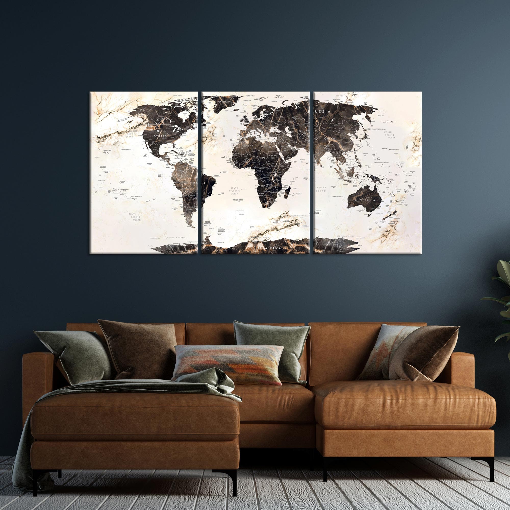 Large Canvas World Map With Marble Texture Canvas Wall Art World Map ...