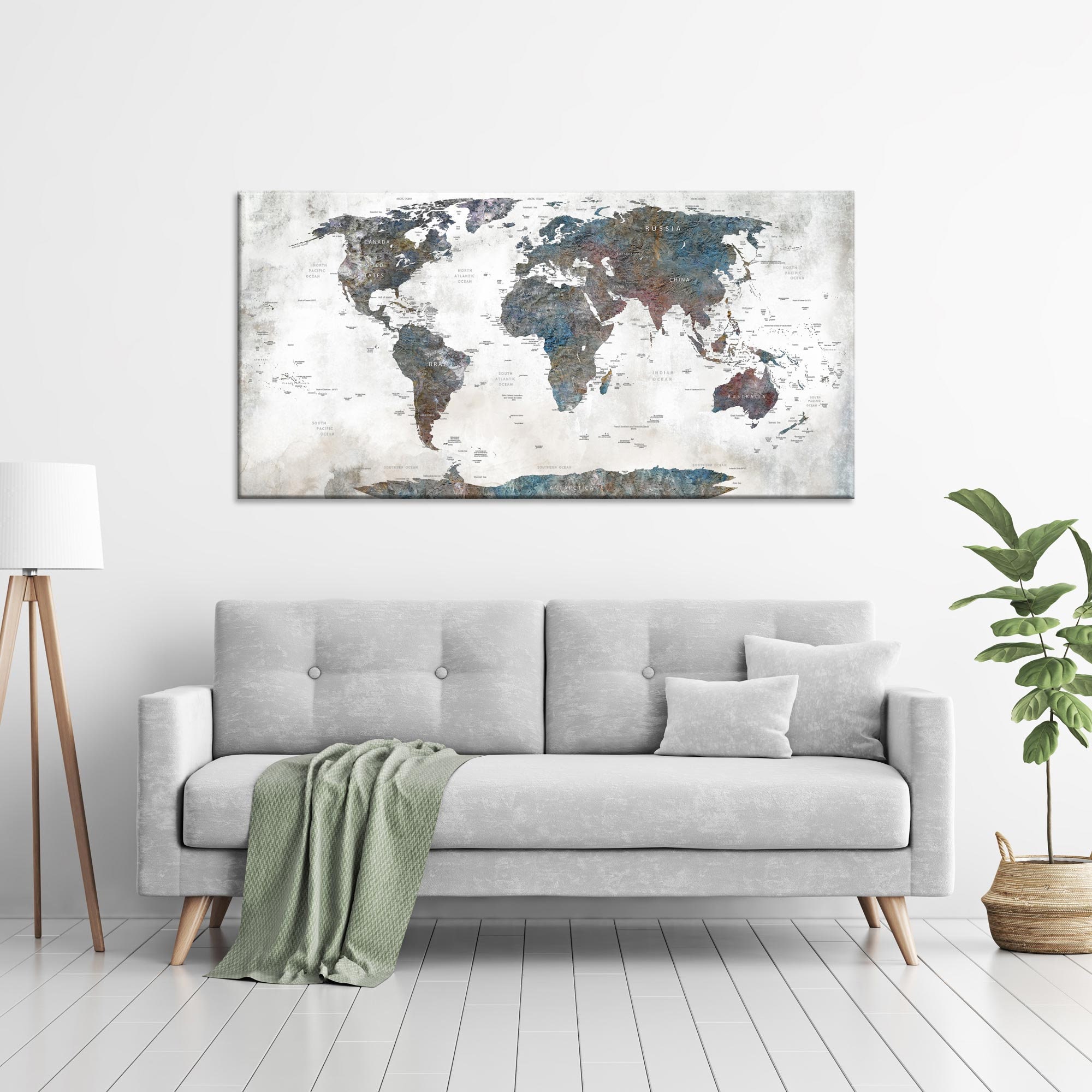 Large Canvas World Map Colorful Canvas World Map Wall Art Push Pin ...