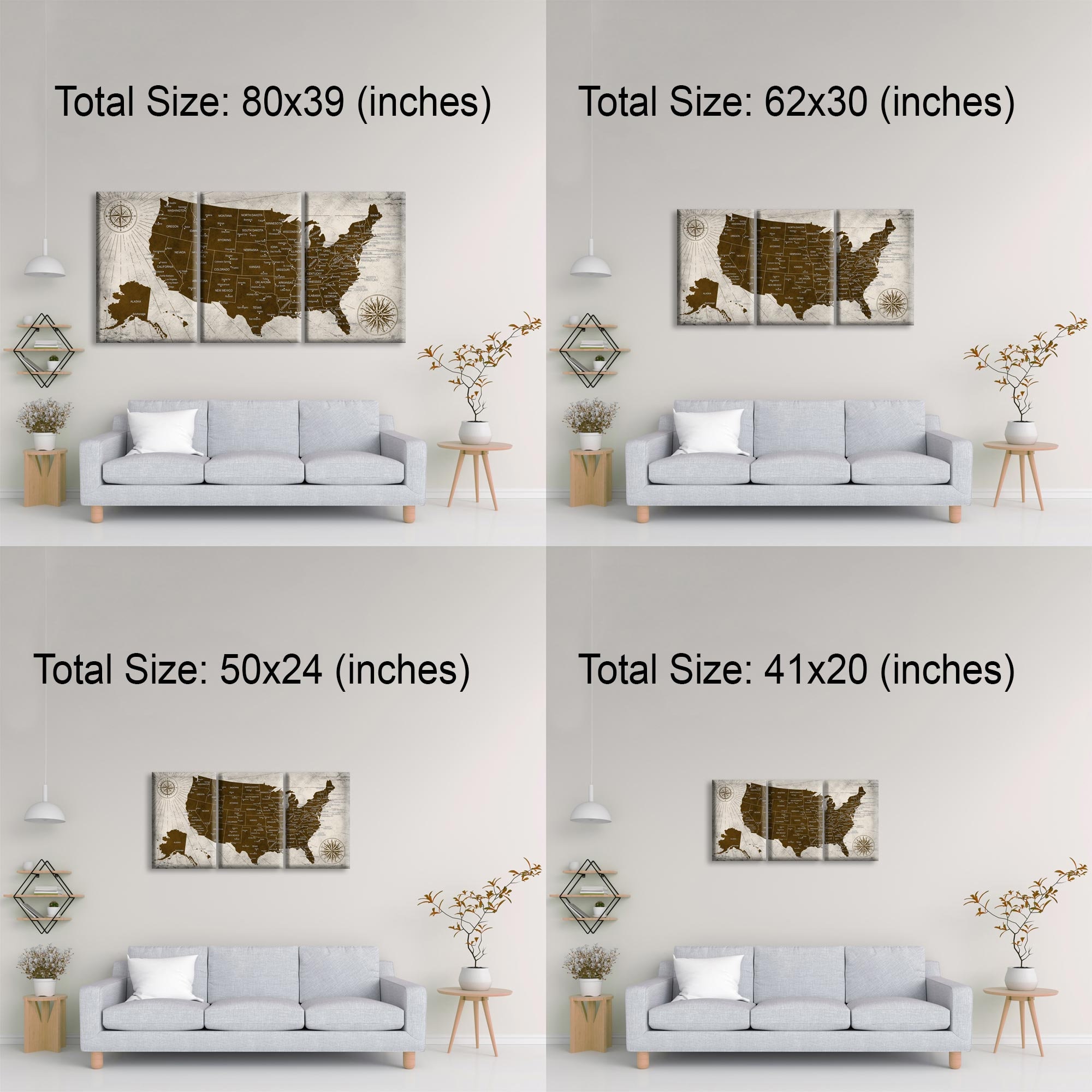 Large US Canvas Map, Push Pin Travel Map , Earth Color US Map With ...