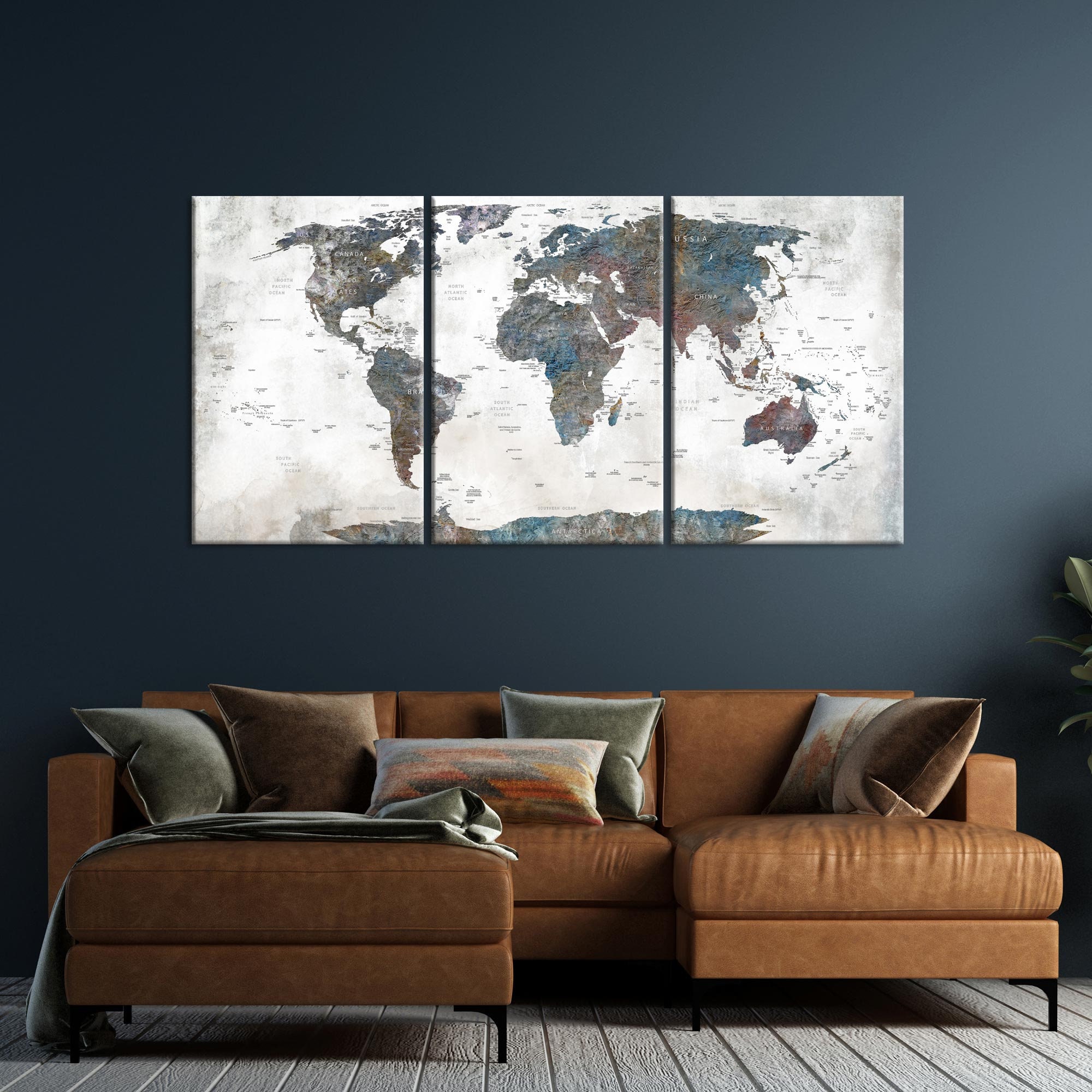 Large Canvas World Map Colorful Canvas World Map Wall Art Push Pin ...