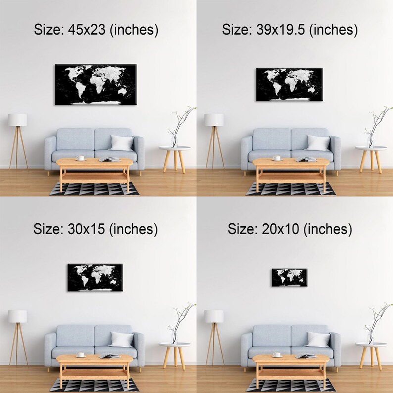 Large Black and White Canvas World Map Canvas Wall Art World - Etsy