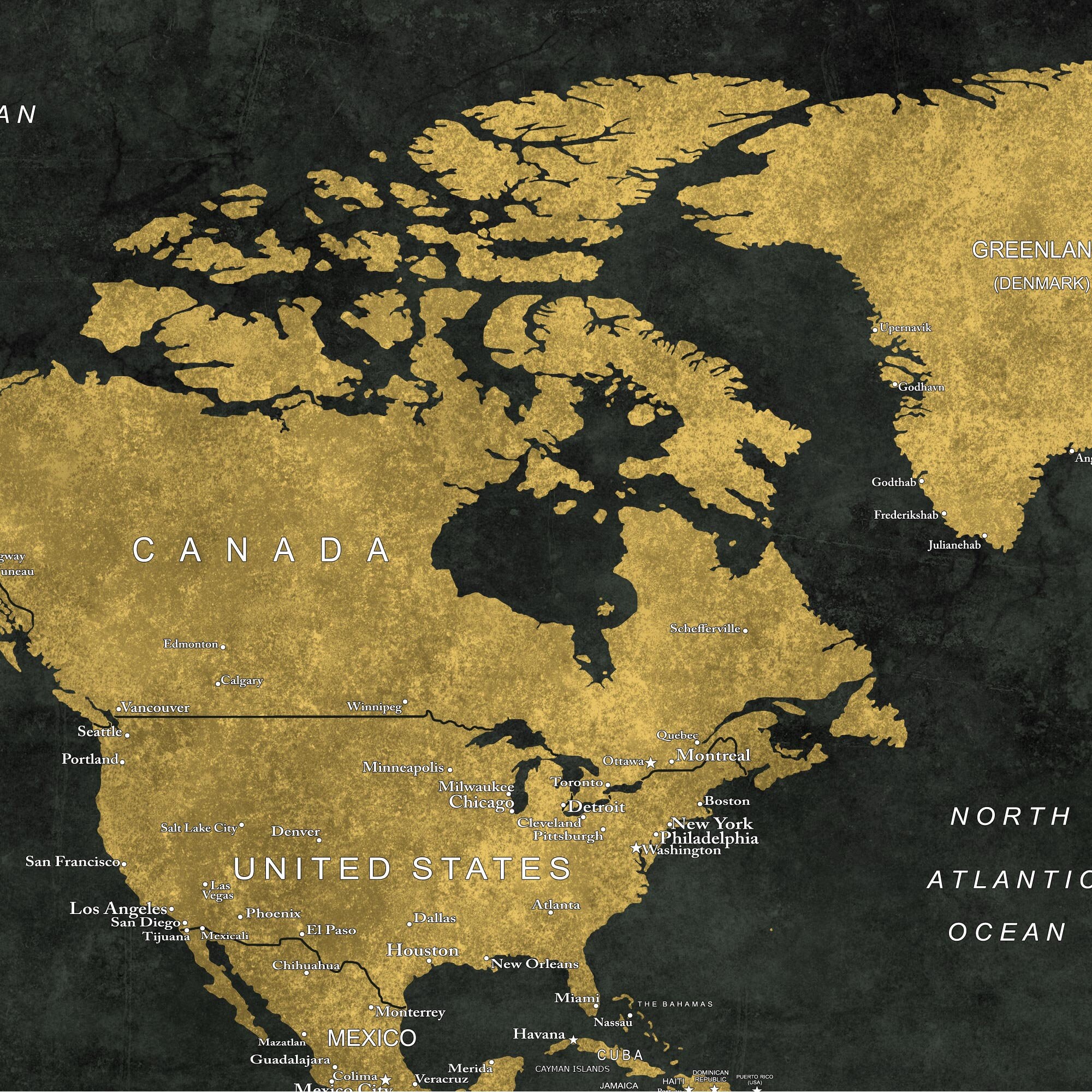 World Map Canvas Art, Push Pin Travel Map, Yellow and Green World Map ...