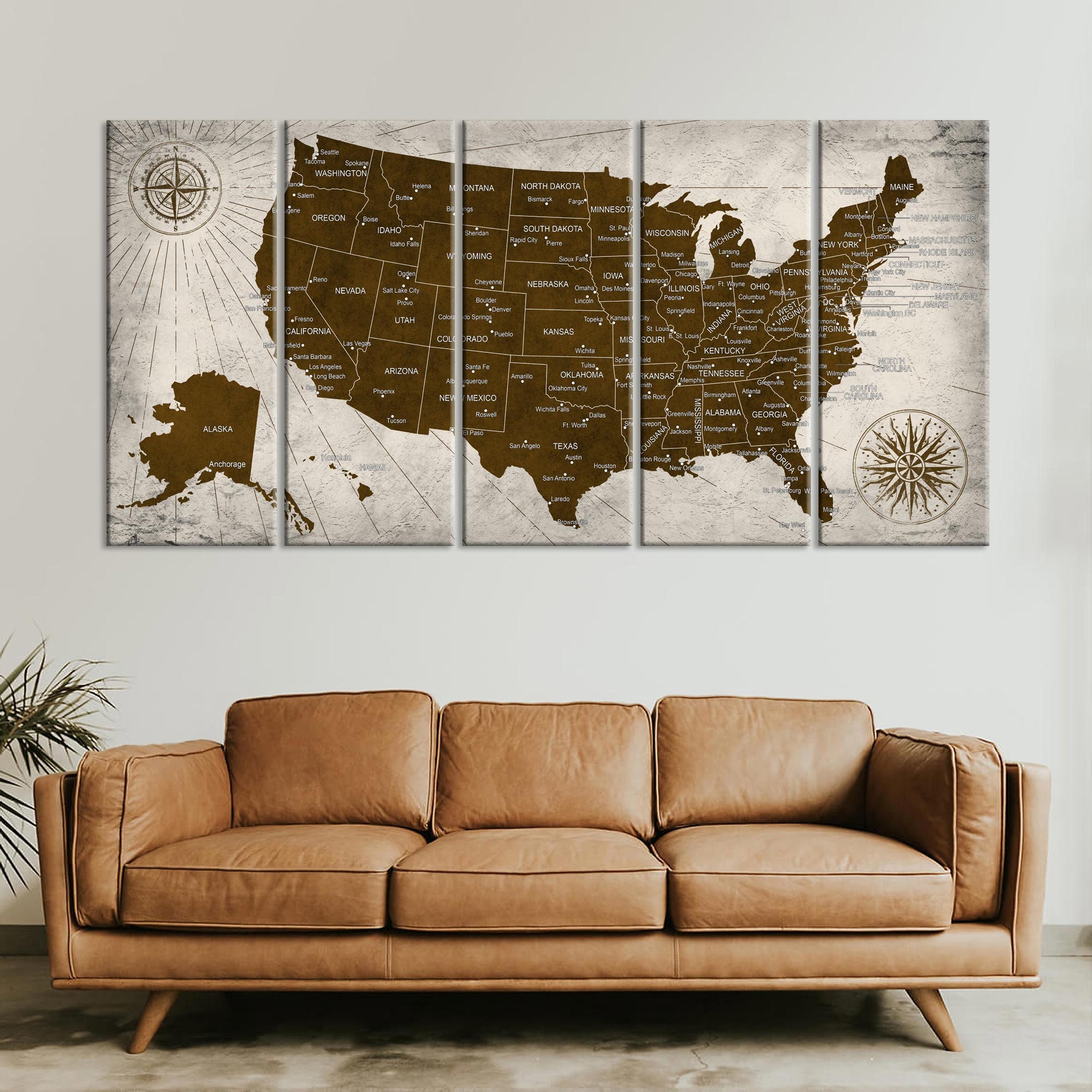 Large US Canvas Map, Push Pin Travel Map , Earth Color US Map With ...