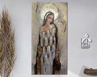 Black White and Gold Drawing Fine Art Angel Picture Charcoal - Etsy