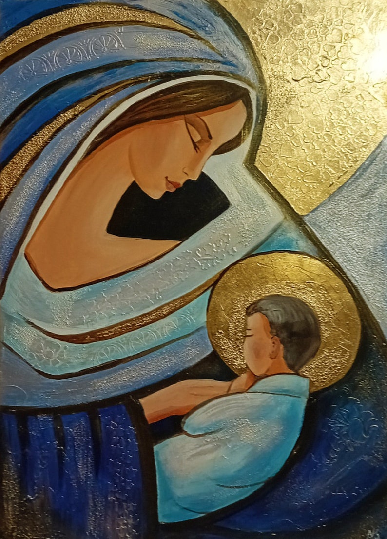 Original Modern Virgin Mary Religious Art, Original Madonna and Child ...
