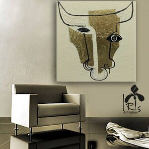 Large Textured Bull Bull Art Bright Modern Decor With Bull Colorful ...