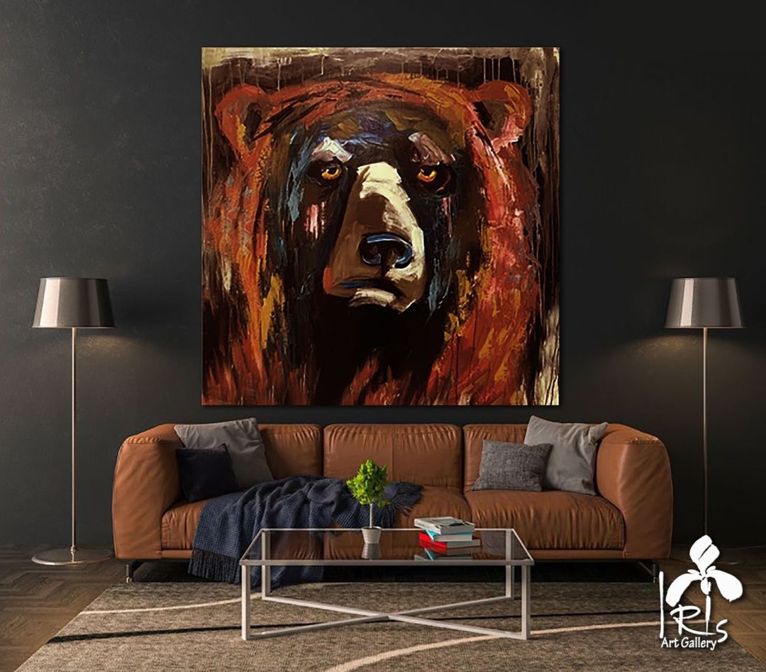 Abstract Bear Large Modern Painting American Bear Textured Painting ...