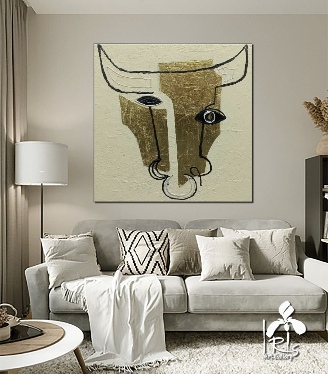 Large Textured Bull Bull Art Bright Modern Decor With Bull Colorful ...