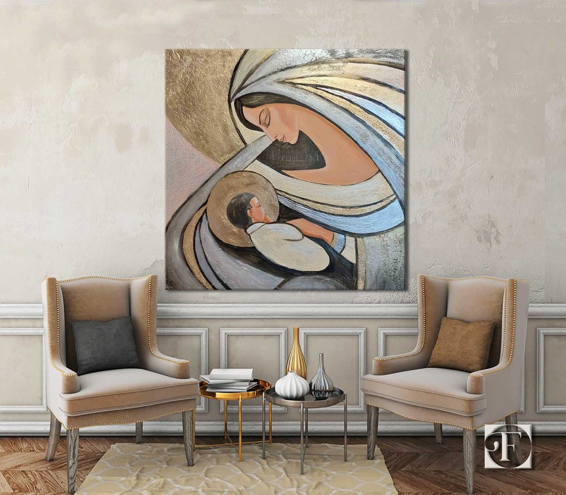 Original Virgin Mary Painting, Virgin Mary, Madonna and Child, Catholic ...