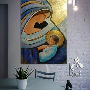 Original Modern Virgin Mary Religious Art, Original Madonna and Child ...