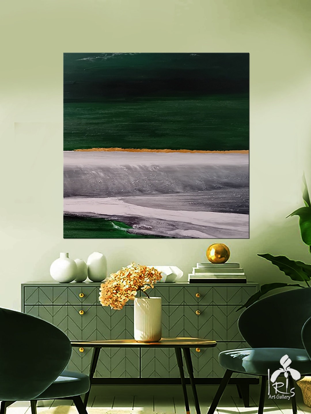 Large Original Abstract Green Seascape Large Green Landscape Painting ...