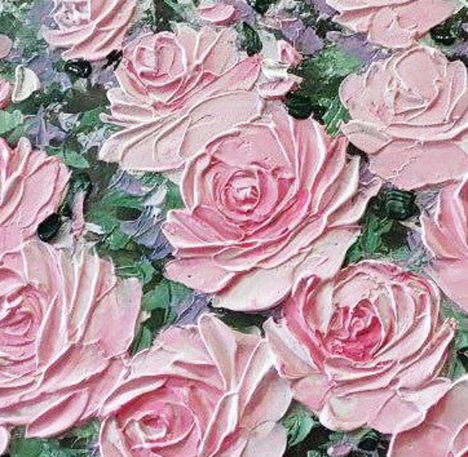 3D Textured Flowers Painting on Canvas Original Pink Rose Large Wall ...