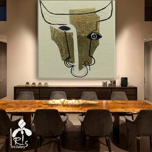 Large Textured Bull Bull Art Bright Modern Decor With Bull Colorful ...