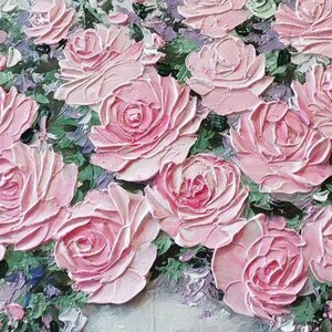 3D Textured Flowers Painting on Canvas Original Pink Rose Large Wall ...