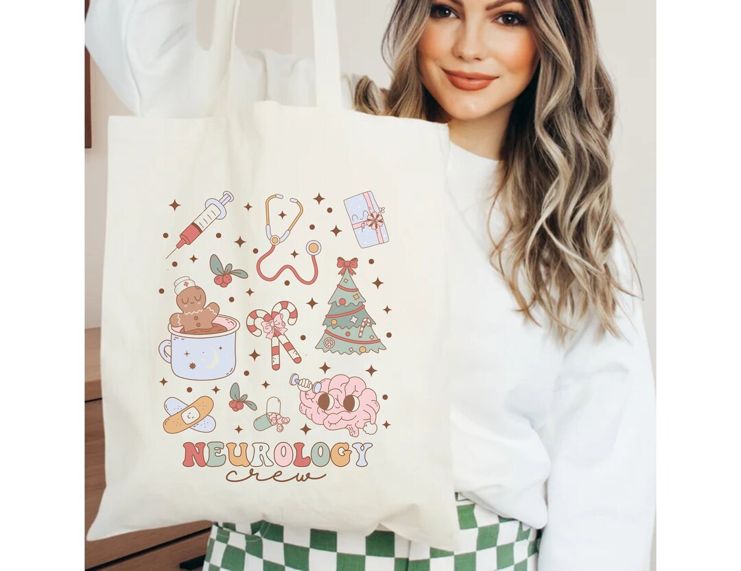 Neurology Crew Christmas Tote Bag Neuro Nurse Gift Xmas Canvas Shoulder ...