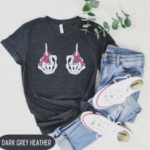 Skeleton Middle Finger Cancer Shirt Pink Ribbon Tshirt Breast Cancer ...
