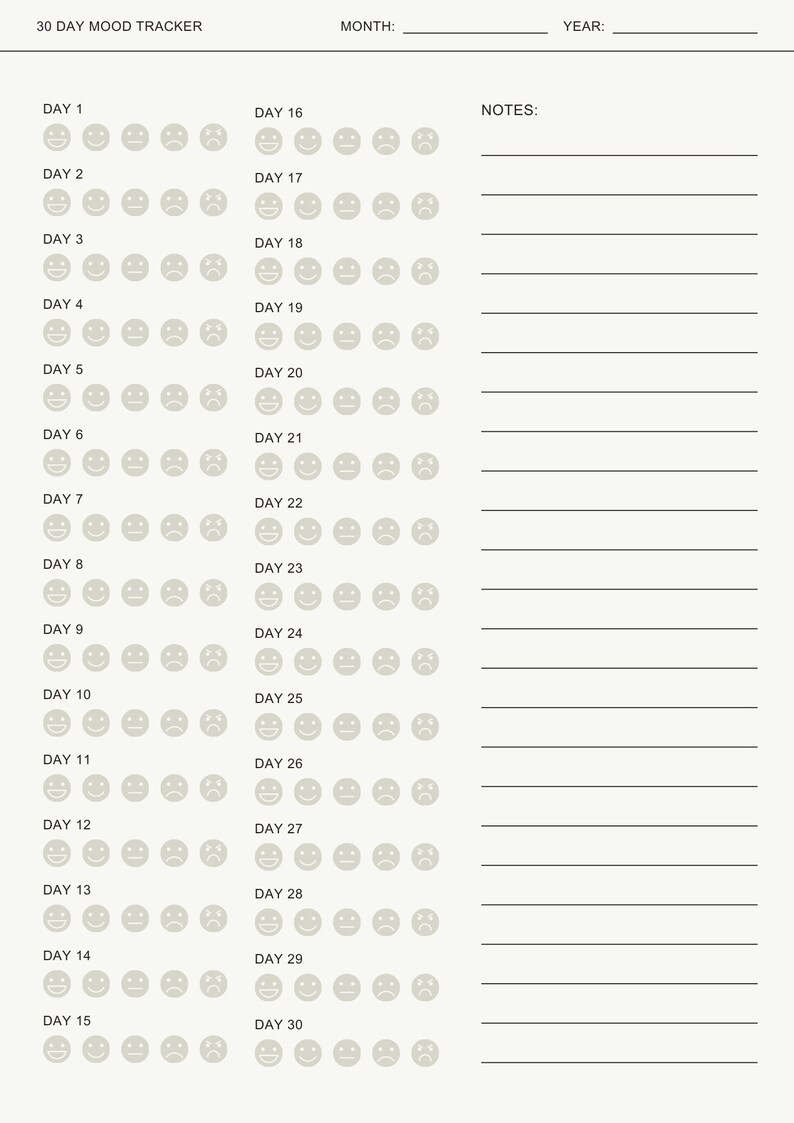 30 Day Mood Tracker - Etsy