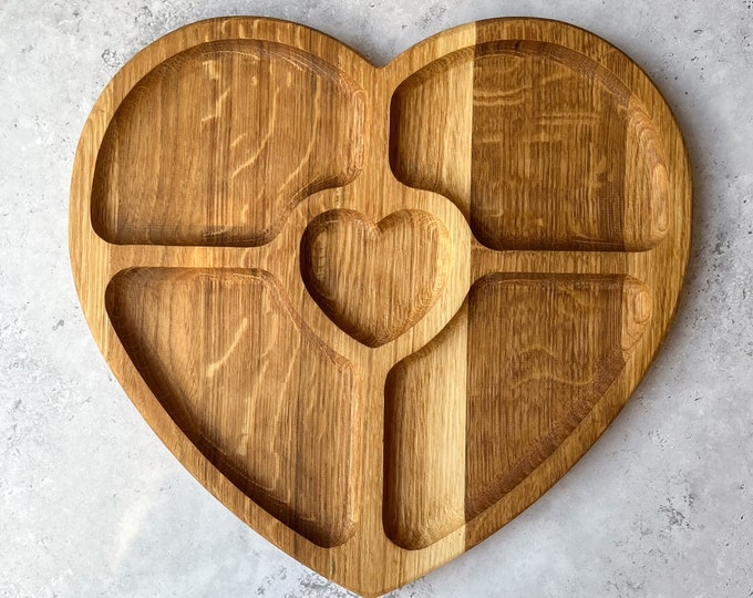 Heart Wooden Sectional Platter, Snack Tray, Wine Plate, Platter for ...