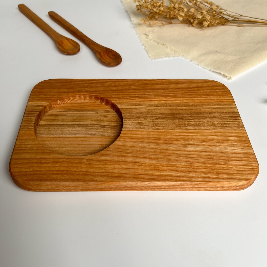 Cup and Snacks Solid Wood Small Serving Board With Cup Opening Treats ...