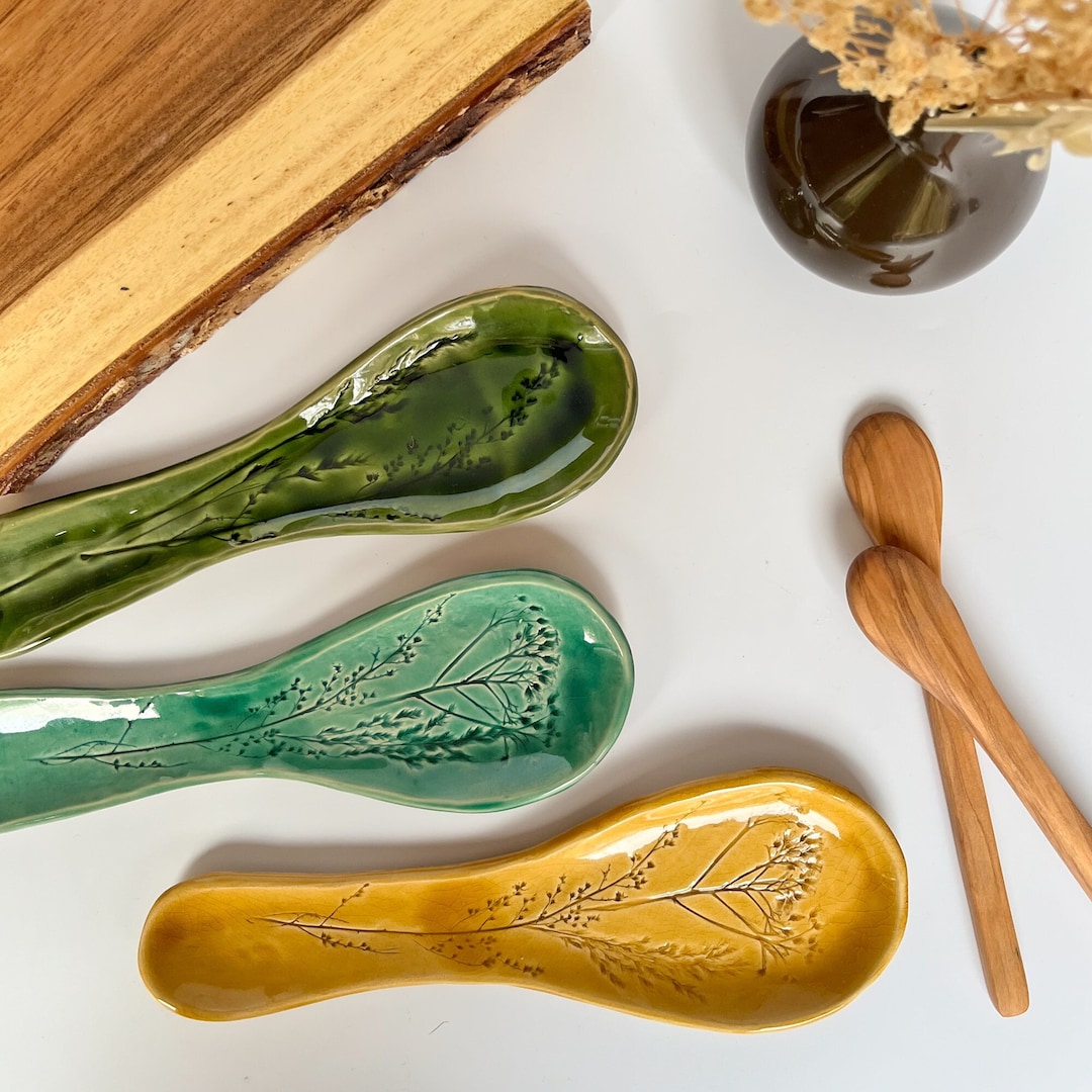 Spoon Rest With Floral Print, Spoon Rests, Ceramic Spoon Rest, Handmade ...