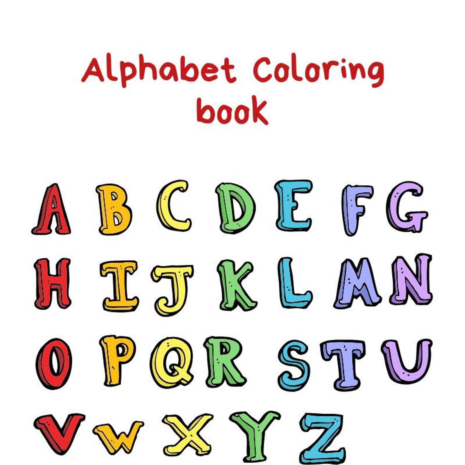 Alphabet Coloring Pages Worksheet in Black and White Illustrative Style ...