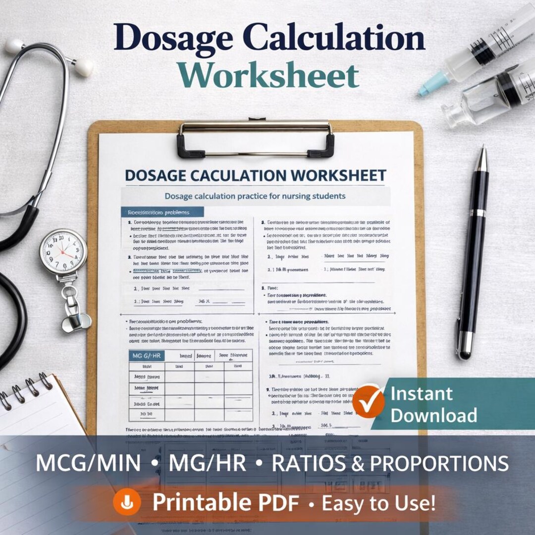 Dosage Calculation Worksheet | Nursing Dosage Practice Questions ...