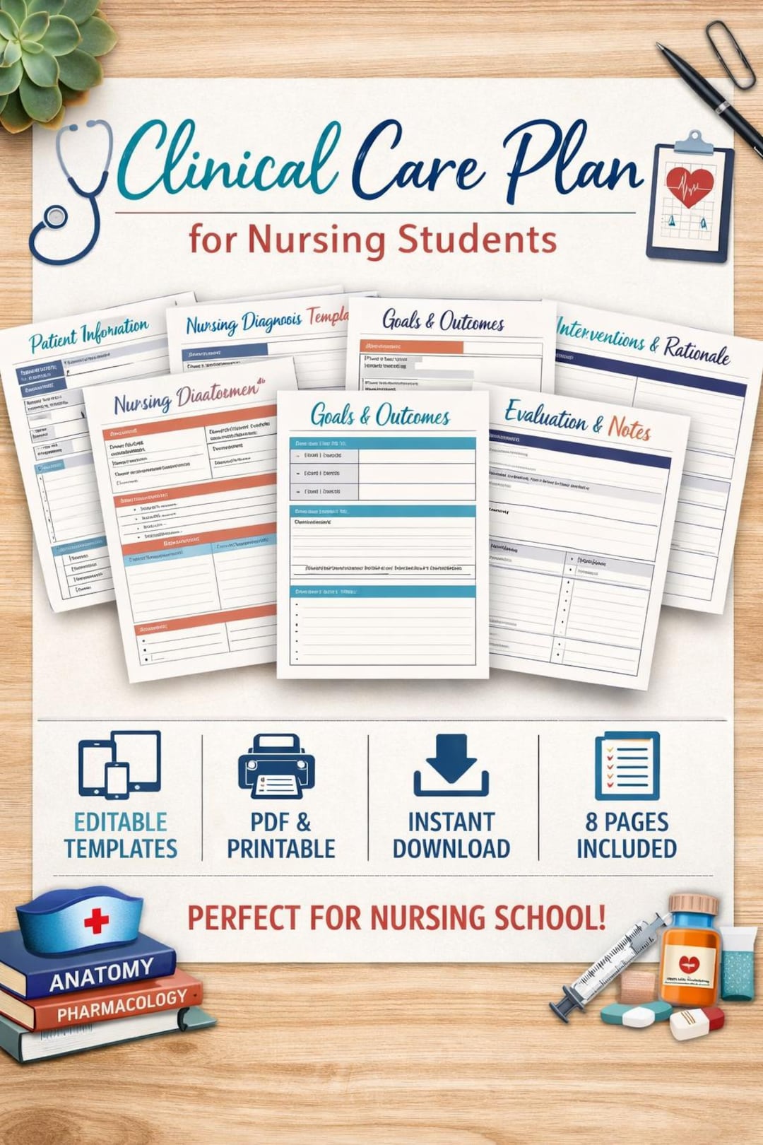 Clinical Care Plan Template for Nursing Students | Editable Nursing ...
