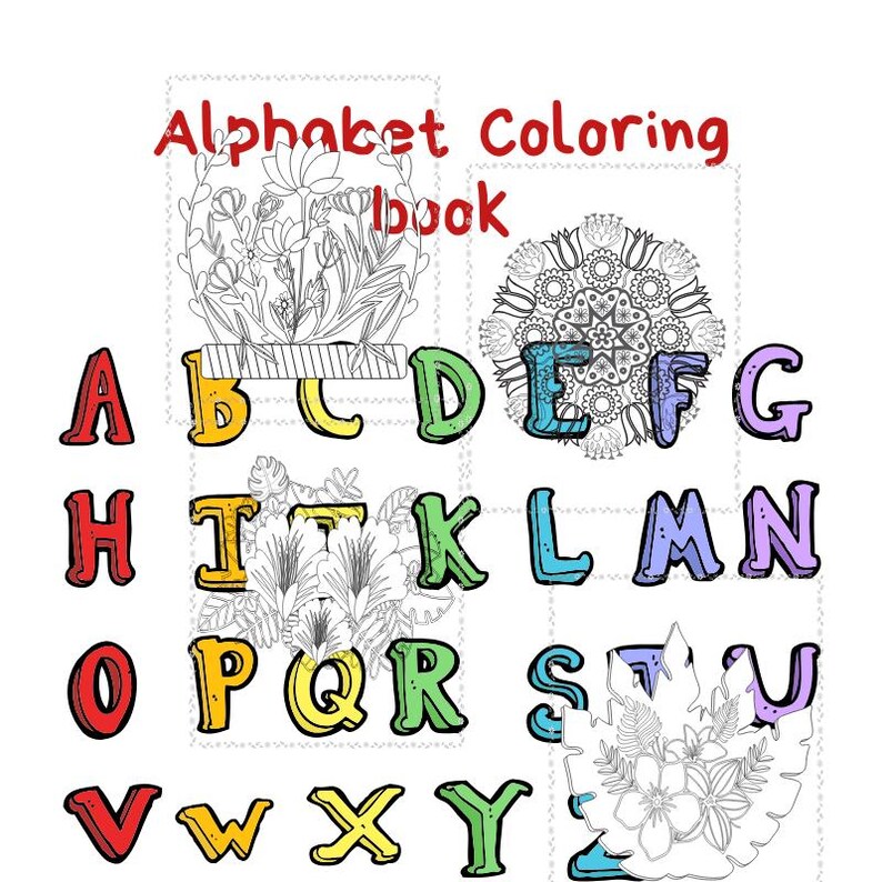 Alphabet Coloring Pages Worksheet in Black and White Illustrative Style ...