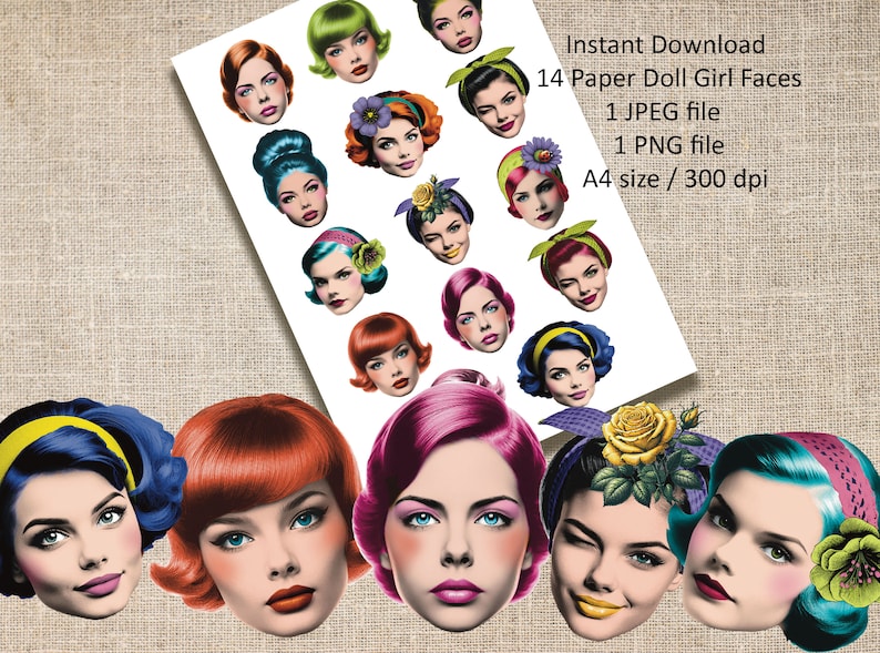 Digital Paper Doll Faces, Articulated Paper Doll Altered Art Collage ...
