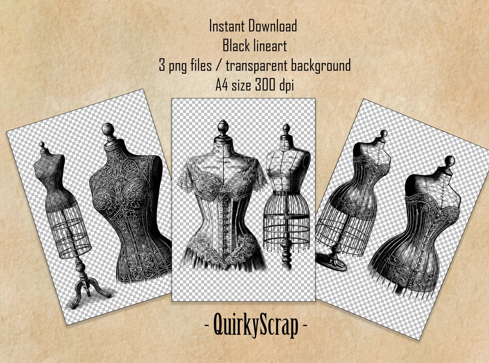 Dress Form Sewing Clipart, Vintage Style Illustration Digital Download ...