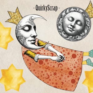 Sun Moon Stars Paper Dolls Collage Sheets, Celestial Images for Junk ...