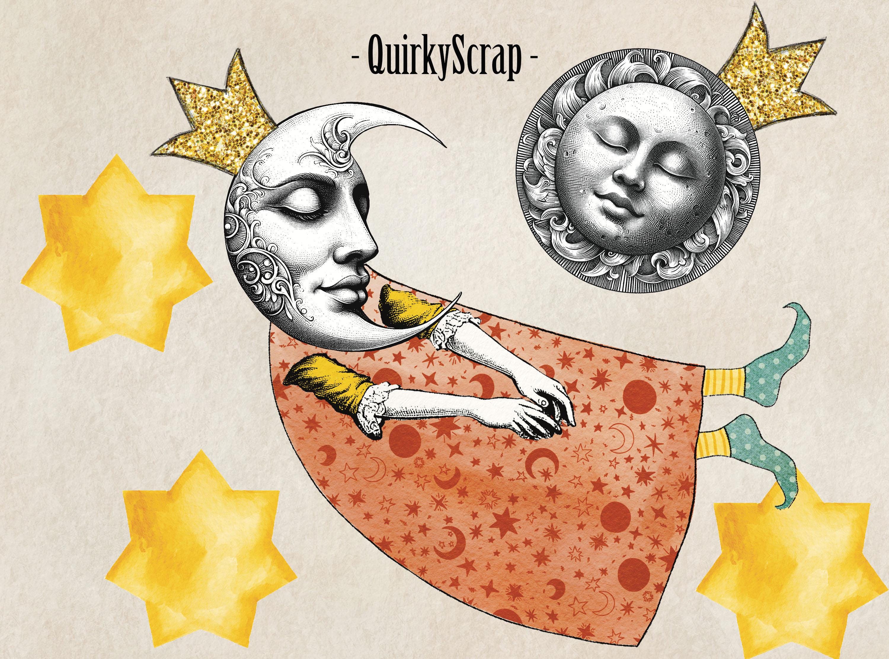 Sun Moon Stars Paper Dolls Collage Sheets, Celestial Images for Junk ...