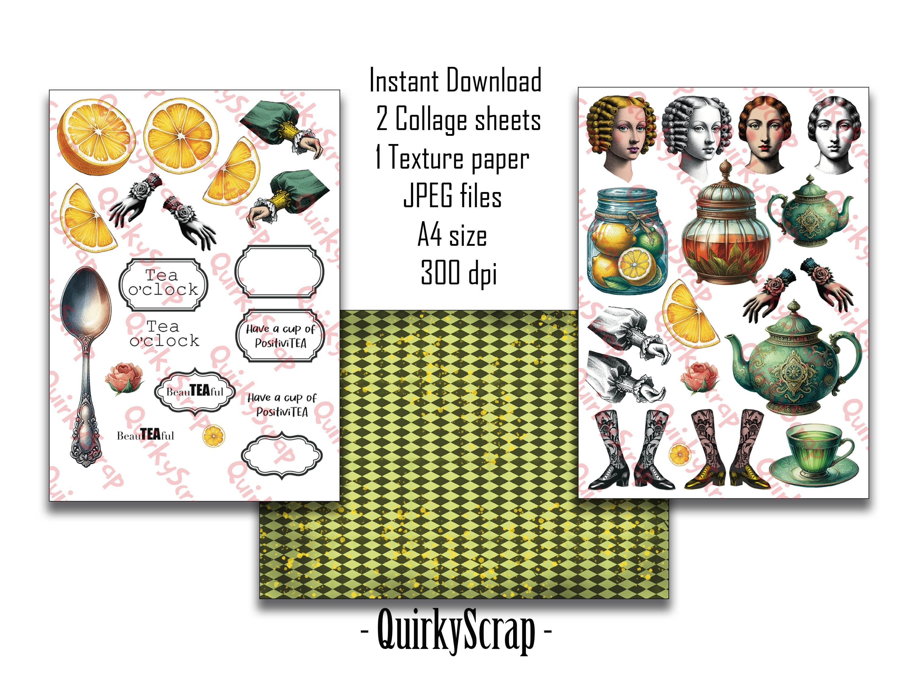 Tea Time Whimsical Paper Doll Collage Sheet, Articulated Paper Doll ...