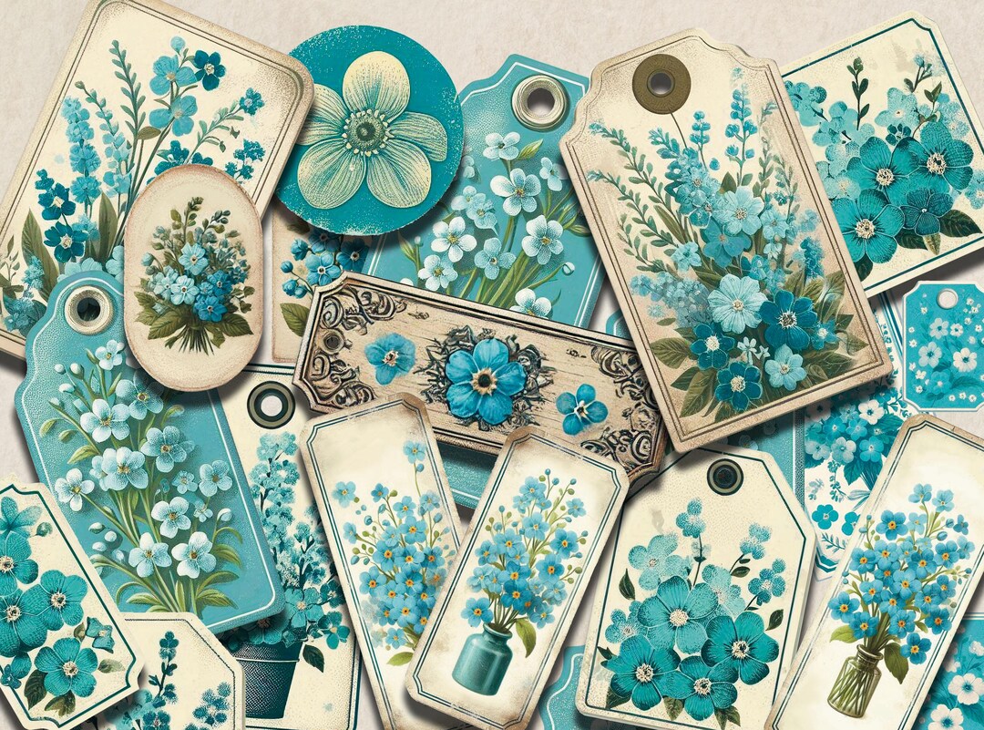 Forget Me Not Printable Labels Tags Tickets Junk Journal Vintage ...