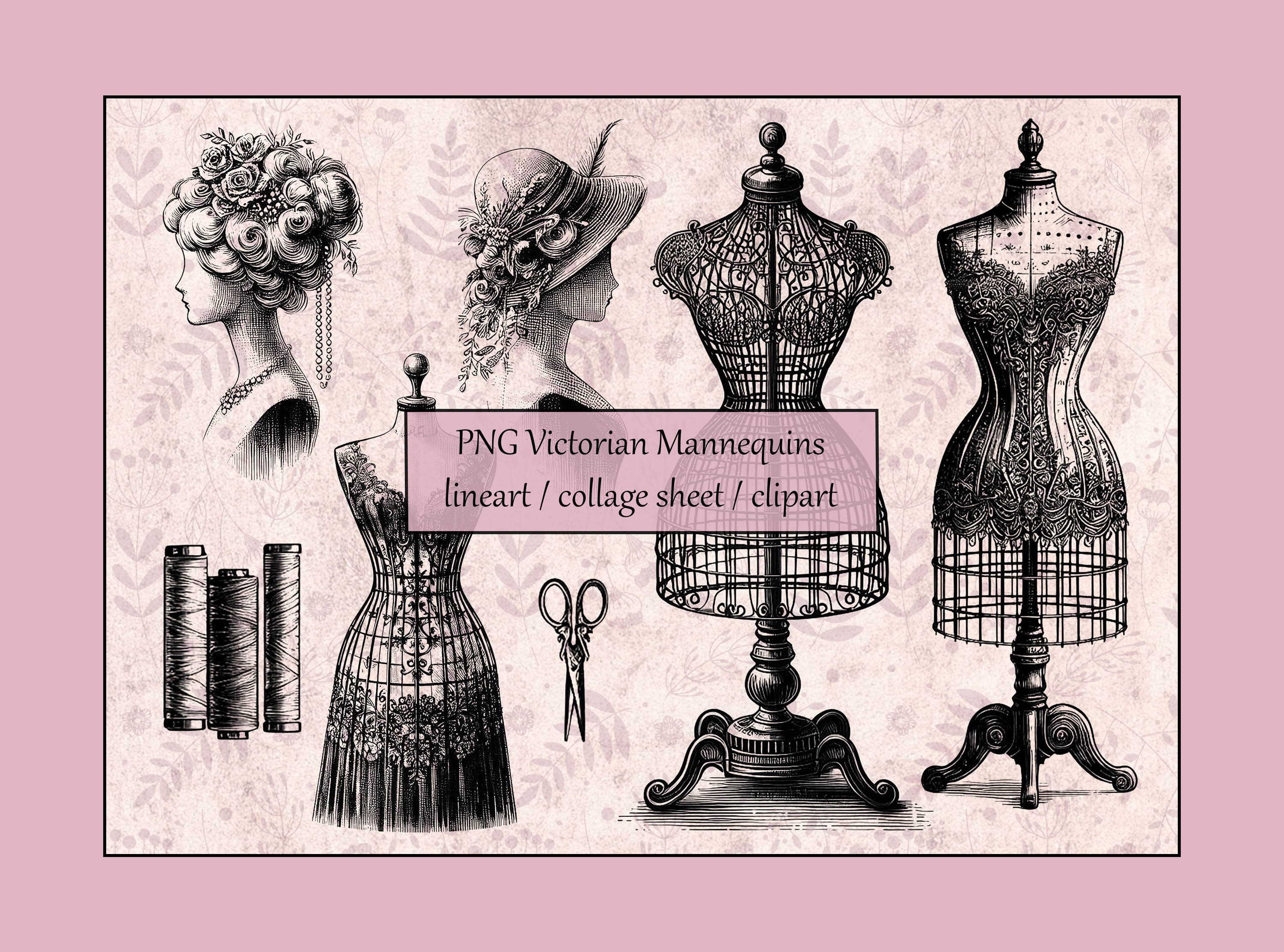 Victorian Dress Form Collage Sheet, Vintage Illustration, Digital Paper ...