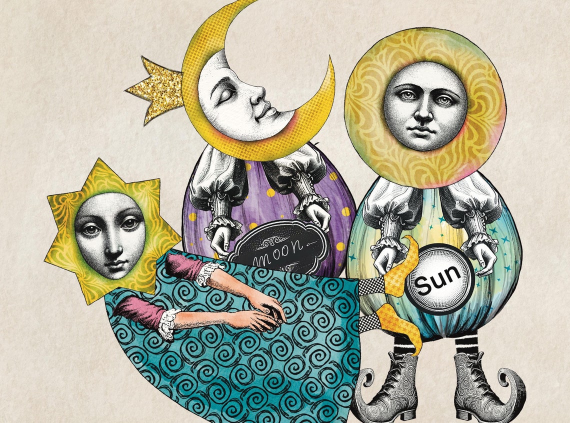 Sun Moon Stars Paper Dolls Collage Sheets, Celestial Images for Junk ...
