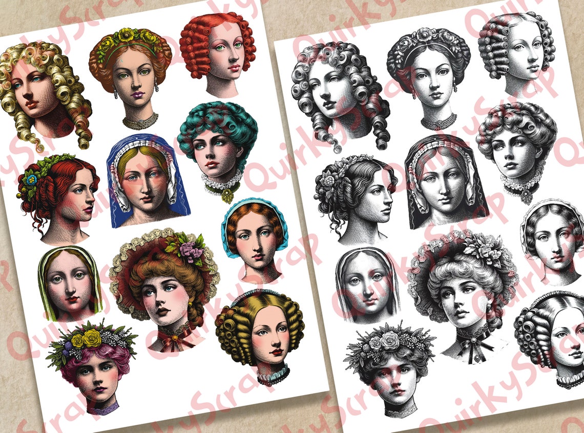 PAPER DOLL Faces Altered Art, Printable Fussy Cut Girl Faces, Collage ...