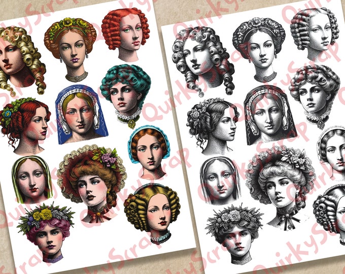 PAPER DOLL Faces Altered Art, Printable Fussy Cut Girl Faces, Collage ...