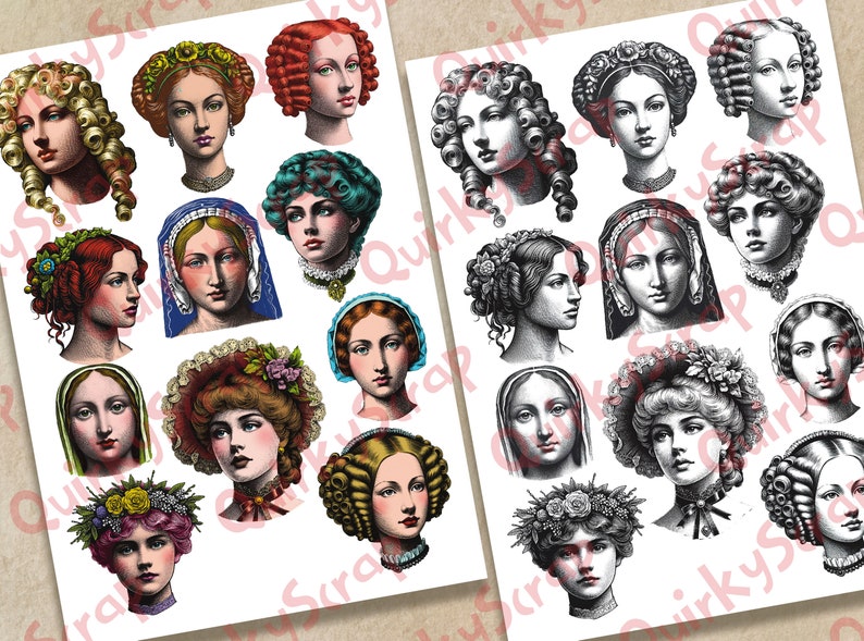 PAPER DOLL Faces Altered Art, Printable Fussy Cut Girl Faces, Collage ...