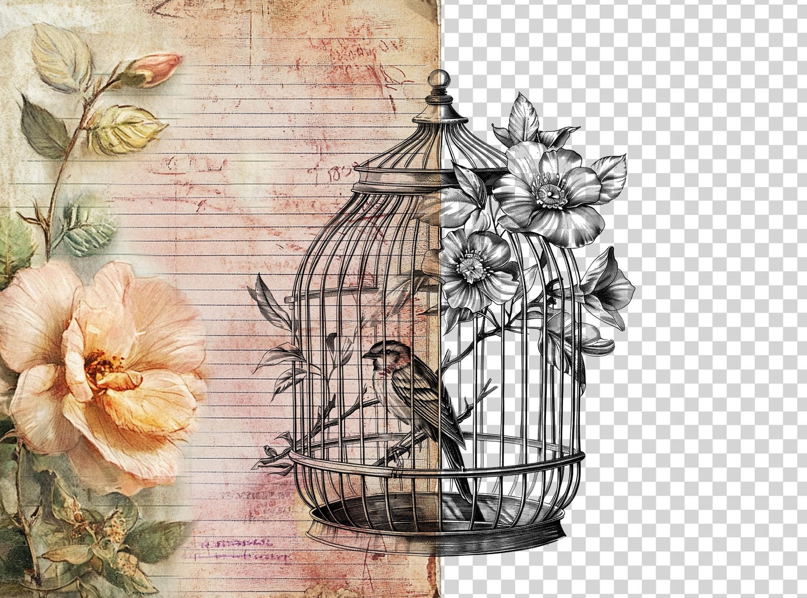 Bird Cages Overlays Clip Art Black Lineart, PNG Digital Clipart Overlay ...