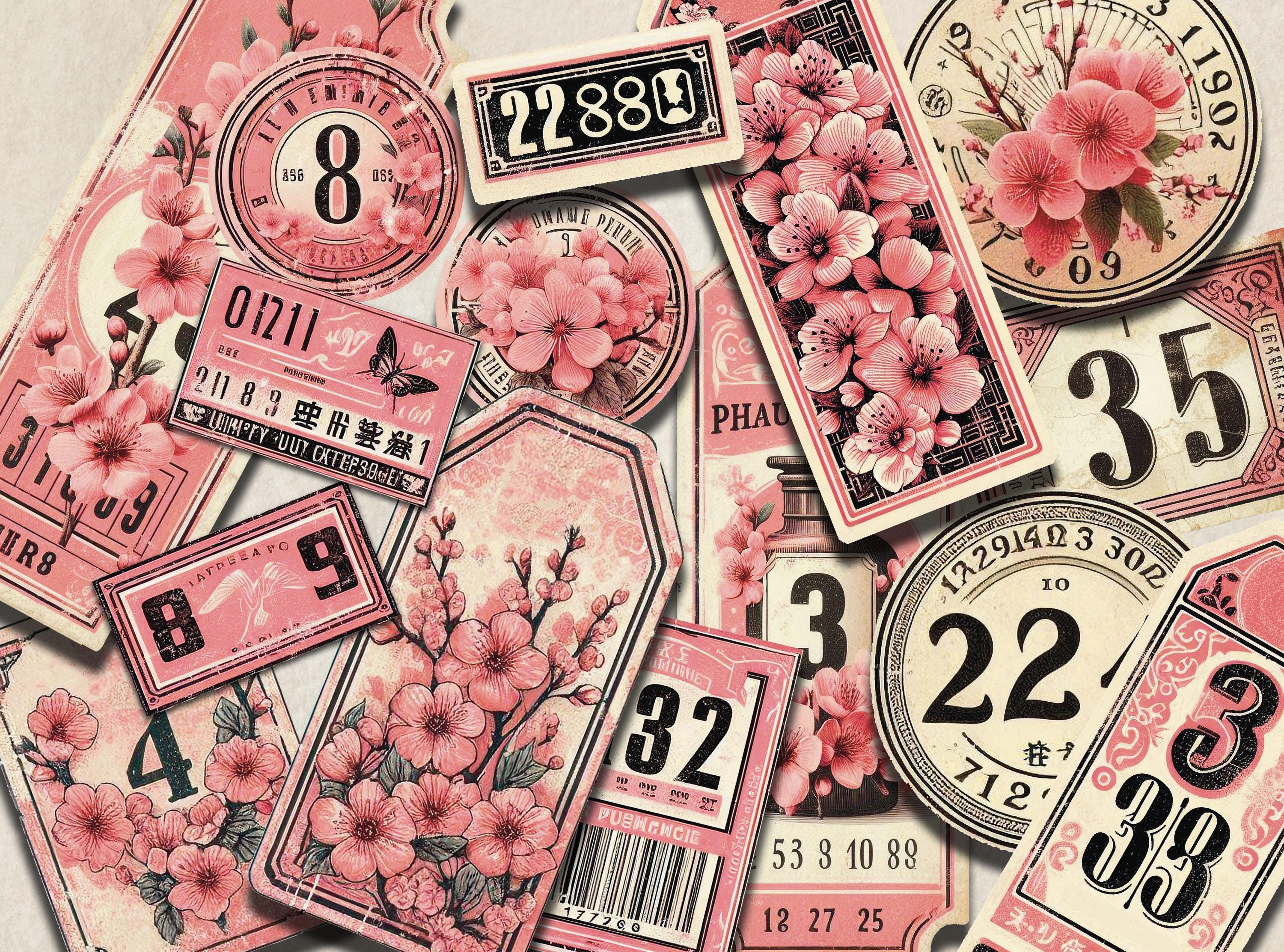 Cherry Blossom Printable Labels Tags Ticket Junk Journal Vintage ...